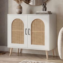Kommode MCW-P51, Schrank mit T&uuml;ren Anrichte Stauf&auml;cher, Poly-Rattan MDF Melamin 79x80x40cm ~ wei&szlig;