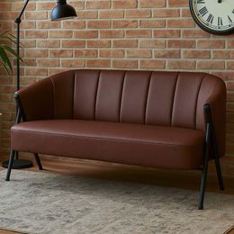 2er-Sofa MCW-P30, Zweisitzer Polster-/Lounge-Sofa Couch Vintage Retro Industrial Metall Kunstleder ~ rostrot