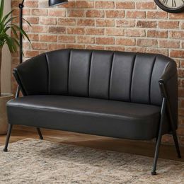 2er-Sofa MCW-P30, Zweisitzer Polster-/Lounge-Sofa Couch Vintage Retro Industrial Metall Kunstleder ~ schwarz
