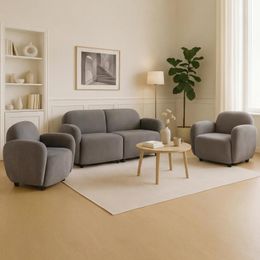 Wohnzimmer-Set MCW-P33, 2er-Sofa 2x Sessel, Stoff/Textil Chenille (330 g/m&sup2;) &Ouml;ko-Tex ~ hellgrau