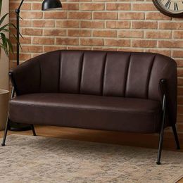 2er-Sofa MCW-P30, Zweisitzer Polster-/Lounge-Sofa Couch Vintage Retro Industrial Metall Kunstleder ~ dunkelbraun