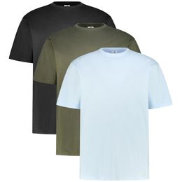 Gro&szlig;e Gr&ouml;&szlig;en Pfundskerl 3er-Pack Basic-T-Shirt, Rundhals Farbe schwarz/oliv/hellblau Gr&ouml;&szlig;e: 4XL