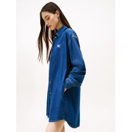 Tommy Jeans Damen Shirtkleid "RELAXED SHIRT DRESS", blau, Gr. XL, unifarben, Jersey, Obermaterial: 100% Baumwolle, Kleider
