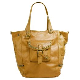 Samantha Look Damen Shopper, gelb, Leder, Strukturmuster, leicht gl&auml;nzend, Taschen, echt Leder, Made in Italy