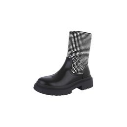Ital-Design Stiefelette Damen Gr&ouml;&szlig;e 36 schwarz / silber Winterschuhe