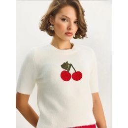 Bianco Lucci Pullover Damen Gr&ouml;&szlig;e S/L oliv / feuerrot / wei&szlig;