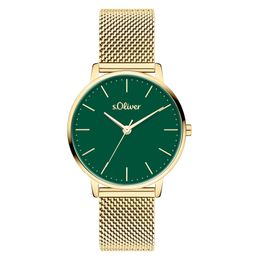 s.Oliver Uhr 'Modern Basics' Damen Gr&ouml;&szlig;e One Size gold / gr&uuml;n