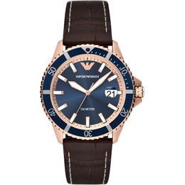 Emporio Armani Uhr Herren Gr&ouml;&szlig;e One Size ultramarinblau / dunkelbraun / rosegold
