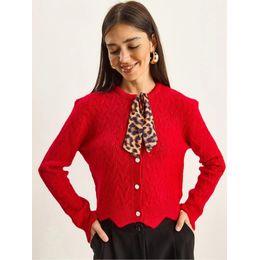Bianco Lucci Strickjacke Damen Gr&ouml;&szlig;e S/L cappuccino / dunkelbraun / rot