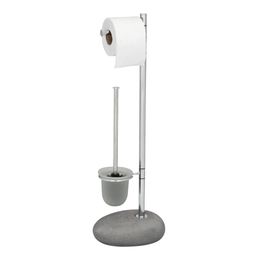 Wenko Stand WC-Garnitur 'Pebble Stone' Herren Gr&ouml;&szlig;e B: 23.5cm x H: 70cm x T: 19cm grau / silber