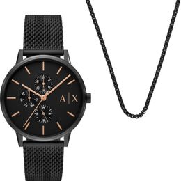 Multifunktionsuhr Armani Exchange, schwarz, Armbanduhren, Kinder, Armbanduhr, Herrenuhr, Edelstahlarmband, Ideal auch als Geschenk