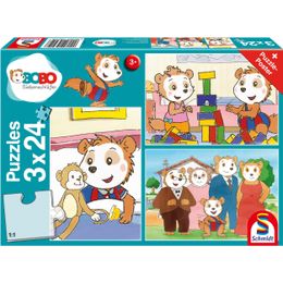 Puzzle Schmidt Spiele "Bobo Siebenschl&auml;fer, Freunde und Familie", bunt, Puzzles, Kinder, Pappe, Motiv, 3x24 Teile