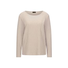 Langarmshirt GOLDNER "Kurzgr&ouml;&szlig;e Langarm Melange Jersey-Oberteil", Damen, Gr. 19, beige, Obermaterial: 76% Polyester PES. 20% Viskose CV. 4% Elasthan EL., Modisch, U-Boot-Ausschnitt, Shirts Langarmshirt, U-Boot-Ausschnitt