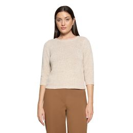 Strickpullover Betty Barclay "Damen mit 3/4 Arm", Damen, Gr. 48, grau beige, Strick, Obermaterial: 65% Polyacryl, 35% Polyamid, Basic, gerade normal, Rundhals, Pullover Strickpullover