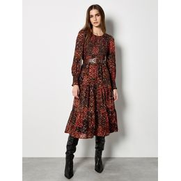 Apricot Ikat Patchwork Smocked Midi Dress ' ' Damen Gr&ouml;&szlig;e 36 burgunder Winterkleid