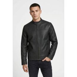 Jack & Jones Lederimitatjacke JACK & JONES "JJEWARNER WASHED PU JACKET NOOS", Herren, Gr. XXL, schwarz (schwarz pattern:washed pu), Web, Obermaterial: 100% Polyester, unifarben, regular fit taillenbedeckt, ohne Ausschnitt, Jacken, mit Bandkragen