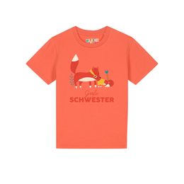 Watabout.kids T-Shirt 'Fuchs Gro&szlig;e Schwester' M&auml;dchen Gr&ouml;&szlig;e 110/116 beige / blau / gelb / orange