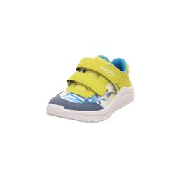 Sneaker Superfit "KICKS WMS: weit", M&auml;dchen, Gr. 31, dunkelgelb, grau, t&uuml;rkis, Lederimitat, Polyester, mehrfarbig, Schuhe Sneaker, Klettschuh, farbiges Muster, WMS: W V, Gr&ouml;&szlig;enschablone zum Download