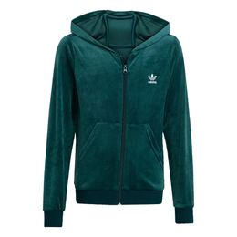 adidas originals Sweatjacke 'Velour Zip' M&auml;dchen Gr&ouml;&szlig;e 128 dunkelgr&uuml;n / wei&szlig;