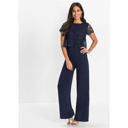 bonprix Jumpsuit aus softem Scuba mit Spitze, blau