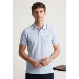 Poloshirt Calvin Klein "SS RFND PQ TPPD CLSS", Herren, Gr. L, blau (breezy blau), Piqu&eacute;, Obermaterial: 100% Baumwolle, klassisch normal, Rundhals, eingesetzt angesetztes B&uuml;ndchen, Shirts, Mit Rundhalsausschnitt