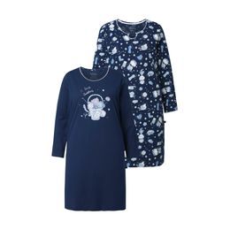 Ulla Popken Nachthemd Damen Gr&ouml;&szlig;e L/XL nachtblau / hellblau / wei&szlig;