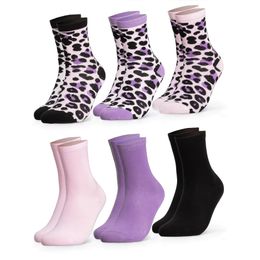 Occulto Socken 'Leo-Print' Damen Gr&ouml;&szlig;e 35/38 lila / pink / schwarz