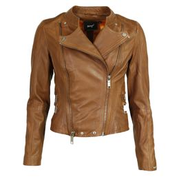 Maze Biker Lederjacke mit auff&auml;lligem Innenfutter ' Chrystal ' Damen Gr&ouml;&szlig;e XL cognac