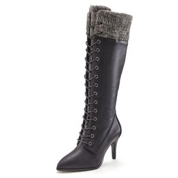 Lascana Schn&uuml;rstiefel Damen Gr&ouml;&szlig;e 39 graumeliert / schwarz Winterschuhe