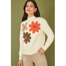Mela London Pullover Damen Gr&ouml;&szlig;e L dunkelbeige / oliv / orange / naturwei&szlig;