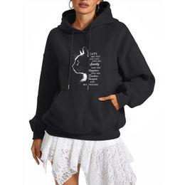 Gorhey Sweatshirt 'Women's Casual Fleece Hoodie with Cat Graphic Print & Large Pockets' Damen Gr&ouml;&szlig;e XS schwarz