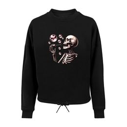 F4NT4STIC Sweatshirt 'Cute Goth Skeleton Blowing Heart Shaped Bubbles' Damen Gr&ouml;&szlig;e M hellbraun / dunkelbraun / rosa / schwarz