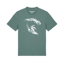 Watapparel T-Shirt ' Surfing Spaceman ' Herren Gr&ouml;&szlig;e XL gr&uuml;n / mischfarben