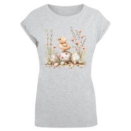 F4NT4STIC T-Shirt 'Ostern K&uuml;ken Ei Blu' Damen Gr&ouml;&szlig;e XS beige / cappuccino / grau / offwhite