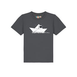 Watabout.kids T-Shirt 'Astronaut In Paper Boat' M&auml;dchen Gr&ouml;&szlig;e 98/104 anthrazit / rauchgrau / wei&szlig;