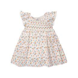 Rock A Bye Baby Boutique Kleid 'Blume' M&auml;dchen Gr&ouml;&szlig;e 86 stone / dunkelgr&uuml;n / orange / wei&szlig;