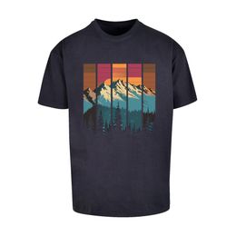 F4NT4STIC T-Shirt 'Berg Sonnenuntergang Retro' Herren Gr&ouml;&szlig;e M marine / neonblau / orange / rot