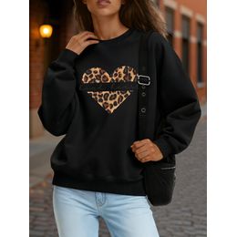 Gorhey Pullover 'Women's Loose Fit Fleece Pullover, Long Sleeve Sweatshirt with Animal Print' Damen Gr&ouml;&szlig;e M schwarz