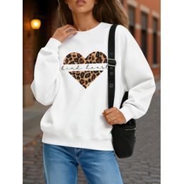 Gorhey Pullover 'Women's Loose Fit Fleece Pullover, Long Sleeve Sweatshirt with Animal Print' Damen Gr&ouml;&szlig;e L wei&szlig;