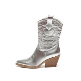 Smile Favorites Cowboystiefel Damen Gr&ouml;&szlig;e 38 silber Winterschuhe