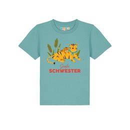 Watabout.kids T-Shirt ' Tiger Gro&szlig;e Schwester' Jungen Gr&ouml;&szlig;e 122/128 t&uuml;rkis / gr&uuml;n / orange / rot