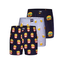 Happy Shorts 3-Pack Boxershorts ' Junkfood ' Herren Gr&ouml;&szlig;e L dunkelblau / schwarz