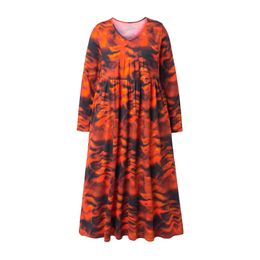 Ulla Popken Kleid Damen Gr&ouml;&szlig;e 58/60 hellorange / schwarz Winterkleid