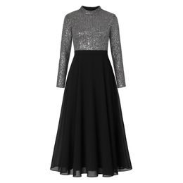 Modamihram Abendkleid Damen Gr&ouml;&szlig;e 46 schwarz / silber Winterkleid