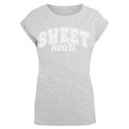 F4NT4STIC T-Shirt 'Sweet Heart Uni Valentinstag' Damen Gr&ouml;&szlig;e 5XL graumeliert / wei&szlig;