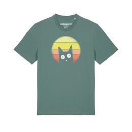 Watapparel T-Shirt ' Sunset Cat ' Herren Gr&ouml;&szlig;e XL gr&uuml;n / mischfarben