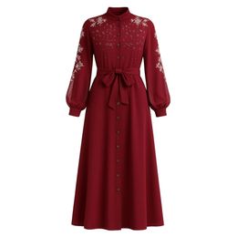 Modamihram Kleid Damen Gr&ouml;&szlig;e 38 bordeaux / wei&szlig; Winterkleid