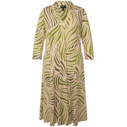 Ulla Popken Kleid Damen Gr&ouml;&szlig;e 54/56 beige / gr&uuml;n / wei&szlig; Winterkleid