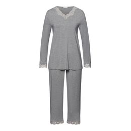 Hanro Pyjama ' Natural Elegance ' Damen Gr&ouml;&szlig;e XL graumeliert Winterkleid