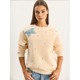 Bianco Lucci Sweatshirt Damen Gr&ouml;&szlig;e L beige / hellblau / transparent